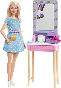 barbie: big city, big dreams “malibu” barbie doll (11.5-in, blonde) and backstage dressing room playset with accessories, gift for 3 to 7 year olds , white