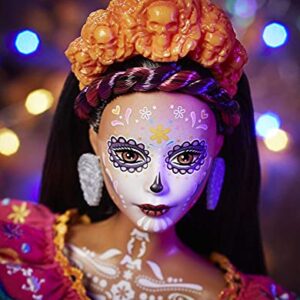 Barbie 2021 Dia De Muertos Doll (11.5-in) Wearing Traditional Embroidered Dress, Flower Crown & Calavera Face Paint, Gift for Collectors