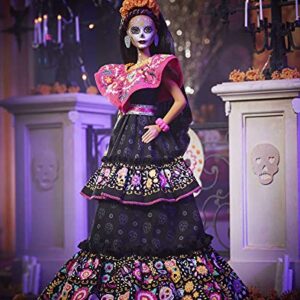 Barbie 2021 Dia De Muertos Doll (11.5-in) Wearing Traditional Embroidered Dress, Flower Crown & Calavera Face Paint, Gift for Collectors