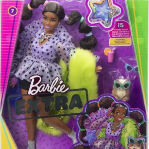 Barbie Extra Doll & Accessories with Long Pigtails & Rainbow Hair Ties in Shorts & Furry Shrug with Pet Pomeranian