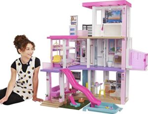 barbie dreamhouse, doll house playset with 75+ furniture & accessories, 10 play areas, lights & sounds, wheelchair-accessible elevator