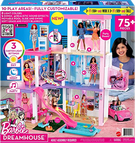 Barbie DreamHouse, Doll House Playset with 75+ Furniture & Accessories, 10 Play Areas, Lights & Sounds, Wheelchair-Accessible Elevator