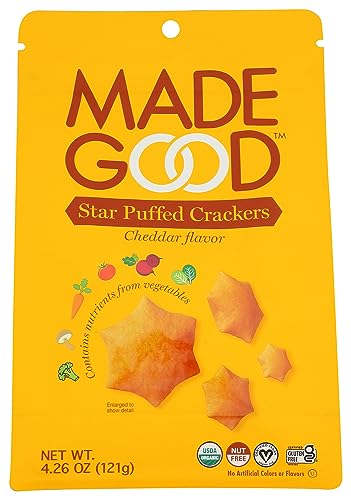 MADEGOOD Organic Cheddar Star Puffed Crackers, 4.26 OZ