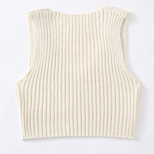 SweatyRocks Women's V-Neck Ribbed-Knit Sleeveless Crop Vest Tank Top Beige S