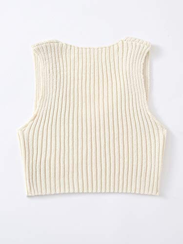 SweatyRocks Women's V-Neck Ribbed-Knit Sleeveless Crop Vest Tank Top Beige S