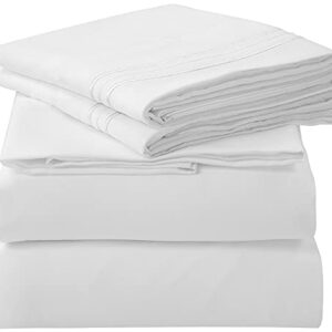 ROYALE LINENS - 4 Piece Full Bed Sheet - Soft Brushed Microfiber 1800 Bedding Set - 1 Fitted Sheet, 1 Flat Sheet, 2 Pillow Case - Wrinkle & Fade Resistant Luxury Full Size Sheet Set (Full, White)