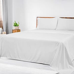 ROYALE LINENS - 4 Piece Full Bed Sheet - Soft Brushed Microfiber 1800 Bedding Set - 1 Fitted Sheet, 1 Flat Sheet, 2 Pillow Case - Wrinkle & Fade Resistant Luxury Full Size Sheet Set (Full, White)