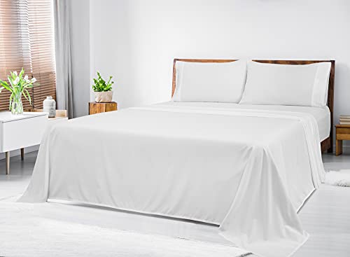 ROYALE LINENS - 4 Piece Full Bed Sheet - Soft Brushed Microfiber 1800 Bedding Set - 1 Fitted Sheet, 1 Flat Sheet, 2 Pillow Case - Wrinkle & Fade Resistant Luxury Full Size Sheet Set (Full, White)