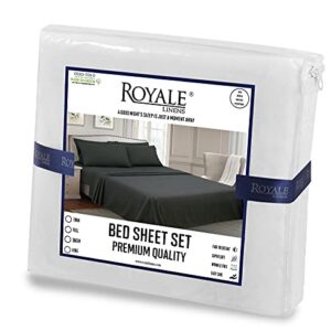 ROYALE LINENS - 4 Piece Full Bed Sheet - Soft Brushed Microfiber 1800 Bedding Set - 1 Fitted Sheet, 1 Flat Sheet, 2 Pillow Case - Wrinkle & Fade Resistant Luxury Full Size Sheet Set (Full, White)