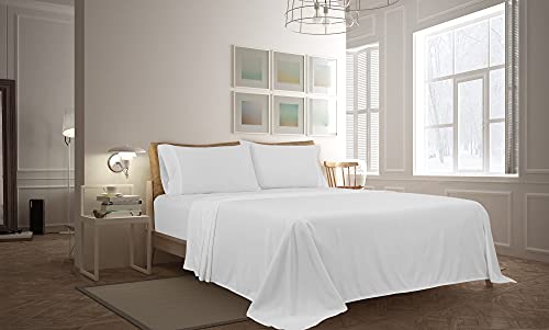 ROYALE LINENS - 4 Piece Full Bed Sheet - Soft Brushed Microfiber 1800 Bedding Set - 1 Fitted Sheet, 1 Flat Sheet, 2 Pillow Case - Wrinkle & Fade Resistant Luxury Full Size Sheet Set (Full, White)