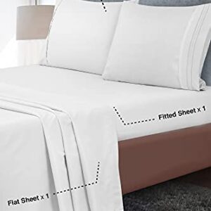 ROYALE LINENS - 4 Piece Full Bed Sheet - Soft Brushed Microfiber 1800 Bedding Set - 1 Fitted Sheet, 1 Flat Sheet, 2 Pillow Case - Wrinkle & Fade Resistant Luxury Full Size Sheet Set (Full, White)