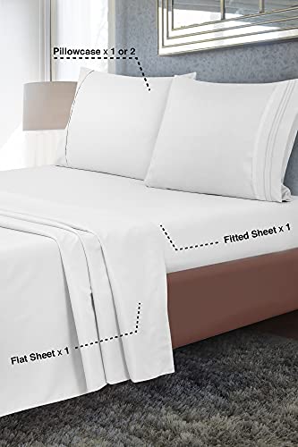 ROYALE LINENS - 4 Piece Full Bed Sheet - Soft Brushed Microfiber 1800 Bedding Set - 1 Fitted Sheet, 1 Flat Sheet, 2 Pillow Case - Wrinkle & Fade Resistant Luxury Full Size Sheet Set (Full, White)