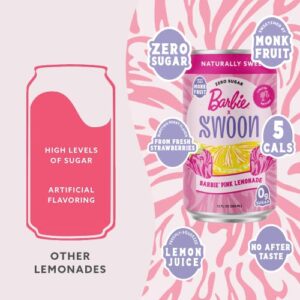 Swoon Barbie™ Pink Lemonade - Sugar Free Lemonade Low Carb, Paleo-Friendly, Gluten-Free Keto Drink - Strawberry Lemonade Made with 100% Natural Lemon Juice Concentrate - 12 Fl Oz (Pack of 12)