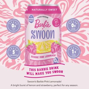 Swoon Barbie™ Pink Lemonade - Sugar Free Lemonade Low Carb, Paleo-Friendly, Gluten-Free Keto Drink - Strawberry Lemonade Made with 100% Natural Lemon Juice Concentrate - 12 Fl Oz (Pack of 12)