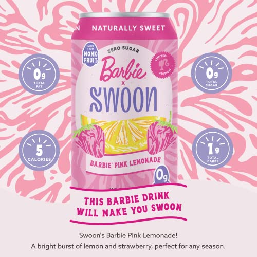 Swoon Barbie™ Pink Lemonade - Sugar Free Lemonade Low Carb, Paleo-Friendly, Gluten-Free Keto Drink - Strawberry Lemonade Made with 100% Natural Lemon Juice Concentrate - 12 Fl Oz (Pack of 12)