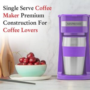 Mixpresso Ultimate 2-In-1 Single Cup Coffee Maker & 14oz Travel Mug, Portable & Lightweight Personal Drip Coffee Brewer & Tumbler Advanced Auto Shut Off Function & Reusable Filter (Lavender)