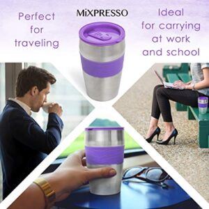 Mixpresso Ultimate 2-In-1 Single Cup Coffee Maker & 14oz Travel Mug, Portable & Lightweight Personal Drip Coffee Brewer & Tumbler Advanced Auto Shut Off Function & Reusable Filter (Lavender)