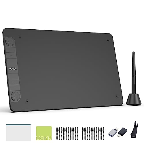 VEIKK VK1060PRO 10 x 6 Inch Large Drawing Tablet with 2 Scroll Wheels, 6 Express Keys,P05 Battery-Free Stylus of 8192 Levels Pressure, Graphics Tablet for Android Win Mac Chrome OS