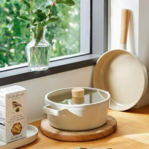 NEOFLAM FIKA Stock Pot for Stovetops and Induction | Glass Lid with Wood Knob | Made in Korea (9.5" / 4.0qt)