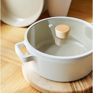 NEOFLAM FIKA Stock Pot for Stovetops and Induction | Glass Lid with Wood Knob | Made in Korea (9.5" / 4.0qt)