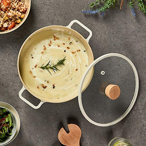 NEOFLAM FIKA Stock Pot for Stovetops and Induction | Glass Lid with Wood Knob | Made in Korea (9.5" / 4.0qt)