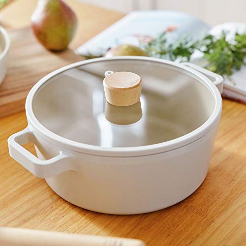 NEOFLAM FIKA Stock Pot for Stovetops and Induction | Glass Lid with Wood Knob | Made in Korea (9.5" / 4.0qt)