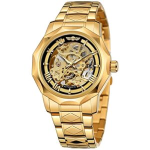 tiong men mechanical watches automatic self-wind golden transparent fashion mesh steel wristwatch skeleton male hot hour