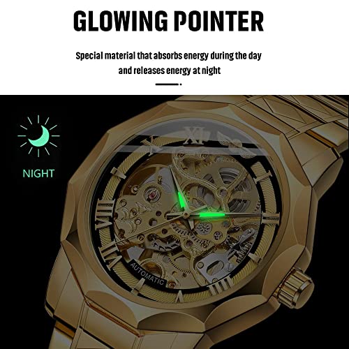 Tiong Men Mechanical Watches Automatic Self-Wind Golden Transparent Fashion Mesh Steel Wristwatch Skeleton Male Hot Hour