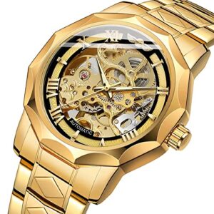 Tiong Men Mechanical Watches Automatic Self-Wind Golden Transparent Fashion Mesh Steel Wristwatch Skeleton Male Hot Hour