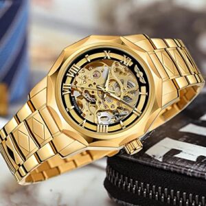 Tiong Men Mechanical Watches Automatic Self-Wind Golden Transparent Fashion Mesh Steel Wristwatch Skeleton Male Hot Hour