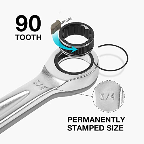 DURATECH Ratcheting Combination Wrench Sets, SAE 5/16" to 3/4" open end wrench set, 8-Piece, 90-Tooth, Chrome Vanadium Steel with Heat Treatment, Sand Blasting and Bright Chrome Plating Box Wrench Set