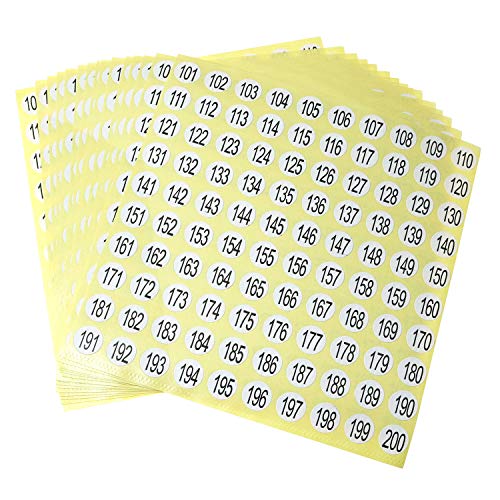 RLECS 30pcs Digital Number Sticker Size Label Self Adhesive Label Sticker Round Shaped 101-200 Number Labels for Storage Management, Home and Office Organization