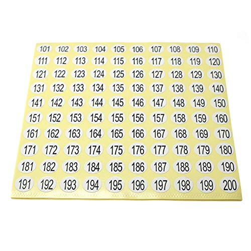 RLECS 30pcs Digital Number Sticker Size Label Self Adhesive Label Sticker Round Shaped 101-200 Number Labels for Storage Management, Home and Office Organization