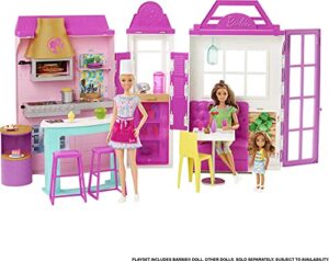 barbie doll & playset, cook 'n grill restaurant with pizza oven & 30+ pieces including furniture & kitchen accessories