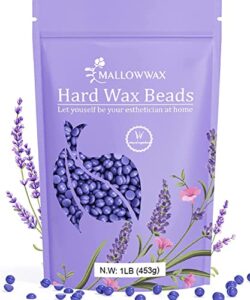 hard wax beads - mallowwax lavender stripless hard wax beans - wax beads for hair removal - natural, gentle wax for brazilian bikini - waxing beads for beginners (coarse body hair specific)