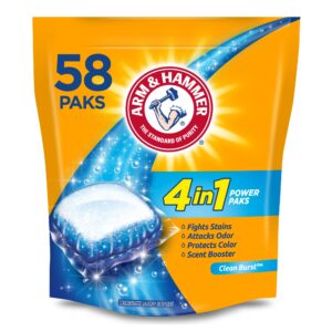 arm & hammer 4-in-1 laundry detergent power paks, 58 count