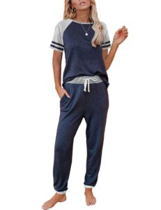 automet womens fall fashion 2023 lounge sets two piece outfits loungewear short sleeve crewneck jogger pajama set and sweatpants tracksuit