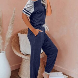 AUTOMET Womens Fall Fashion 2023 Lounge Sets Two Piece Outfits Loungewear Short Sleeve Crewneck Jogger Pajama Set and Sweatpants Tracksuit