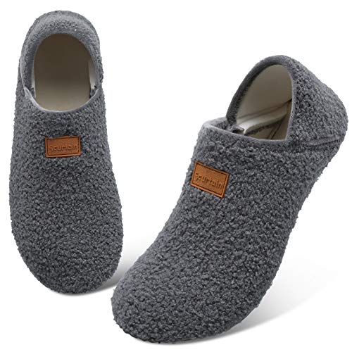 Scurtain Unisex Mens Womens Slippers Lightweight House Slippers Sock Shoes with Non-slip rubber sole Mens Womens Walking Shoes Dark Grey 10-10.5