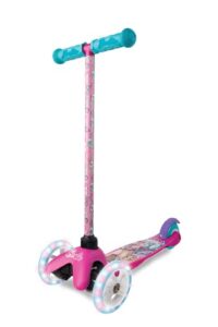 barbie self balancing kick scooter with light up wheels, extra wide deck, 3 wheel platform, foot activated brake, 75 lbs limit, kids & toddlers girls or boys, for ages 3 and up