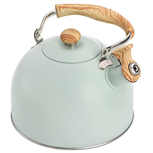 TOPZEA Tea Kettle with Handle, 2.6 Quart Stainless Steel Whistling Teapot Stove Top Tea Kettle for Heating Water, Fast Boiling Water Teakettle, Green