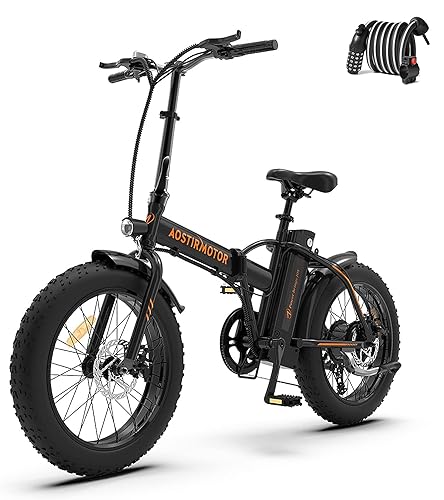 aostirmotor Folding Electric Bike 20" x 4.0 Fat Tire Electric Bike with 500W Motor 36V 13AH Removable Lithium Battery,Ebike for Adults (Black)