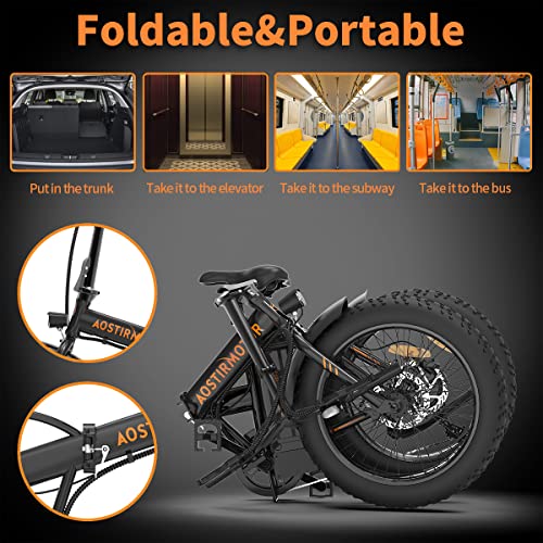 aostirmotor Folding Electric Bike 20" x 4.0 Fat Tire Electric Bike with 500W Motor 36V 13AH Removable Lithium Battery,Ebike for Adults (Black)