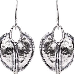 Joolala Paragon Hammered Sterling Silver Earrings – 925 Silver Paragon Hammered Drop Hang Easy Hook Dangling Earrings - Lightweight for Women