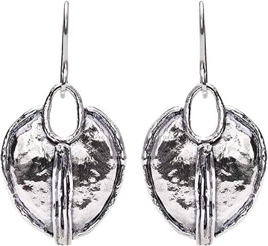 Joolala Paragon Hammered Sterling Silver Earrings – 925 Silver Paragon Hammered Drop Hang Easy Hook Dangling Earrings - Lightweight for Women