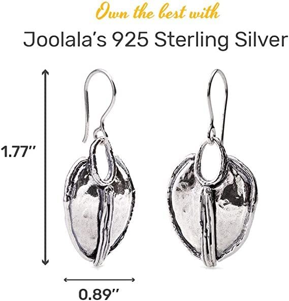 Joolala Paragon Hammered Sterling Silver Earrings – 925 Silver Paragon Hammered Drop Hang Easy Hook Dangling Earrings - Lightweight for Women