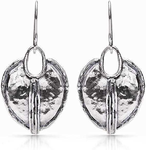 Joolala Paragon Hammered Sterling Silver Earrings – 925 Silver Paragon Hammered Drop Hang Easy Hook Dangling Earrings - Lightweight for Women