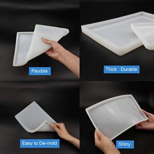 RESINWORLD Resin Tray Mold, 1Pc Thick Rectangle Tray Mold with 4 Pack Square Coaster Molds, Shiny Flat Edge Coaster Tray Silicone Mold for Resin Casting