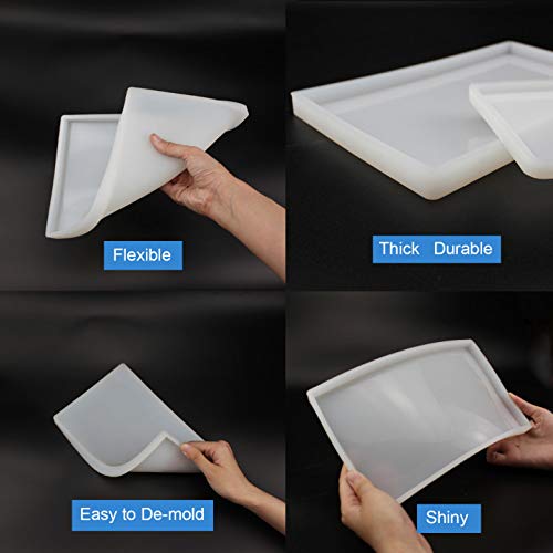 RESINWORLD Resin Tray Mold, 1Pc Thick Rectangle Tray Mold with 4 Pack Square Coaster Molds, Shiny Flat Edge Coaster Tray Silicone Mold for Resin Casting