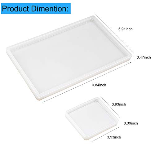 RESINWORLD Resin Tray Mold, 1Pc Thick Rectangle Tray Mold with 4 Pack Square Coaster Molds, Shiny Flat Edge Coaster Tray Silicone Mold for Resin Casting